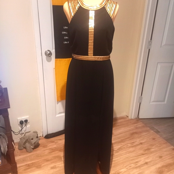tokito | Dresses | Tokito Grecian Black And Gold Maxi Dress | Poshmark